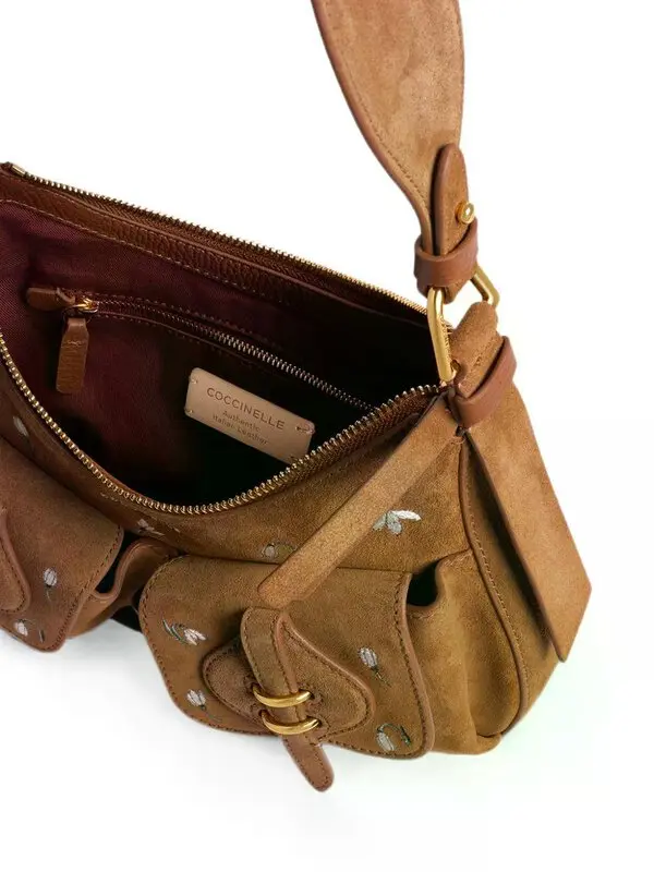 COCCINELLE Mavery Embroidered Suede Shoulder Bag