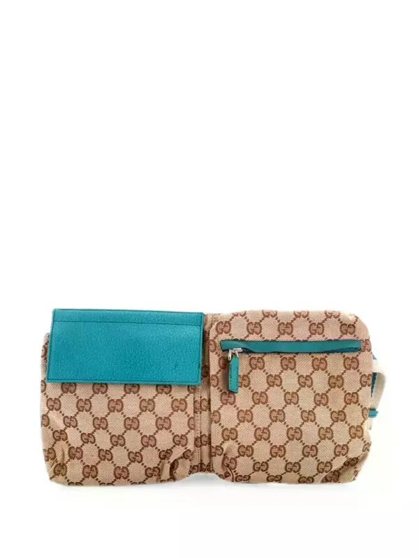 Gucci Vintage Double Gg Canvas With Leather Belt Bag - Blue