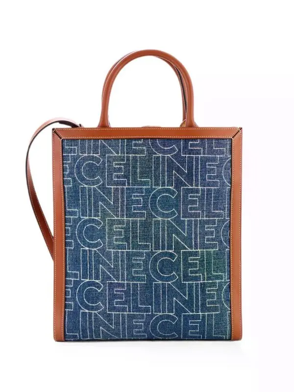 Celine Vertical Cabas Triomphe Denim And Leather Small Tote Bag - Blue
