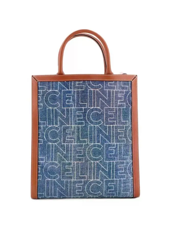 Celine Vertical Cabas Triomphe Denim And Leather Small Tote Bag - Blue