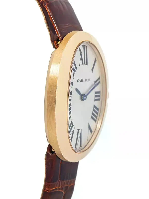 Cartier Baignoire 23mm Rose Gold Watch With Leather Strap - White