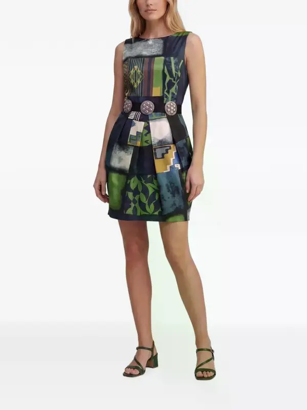 Etro Graphic-print Belted Mini Dress - Green
