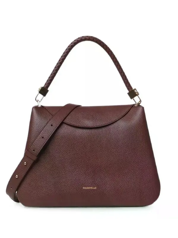 COCCINELLE Medium Tiggy Braided-handle Pebbled Tote Bag - Brown