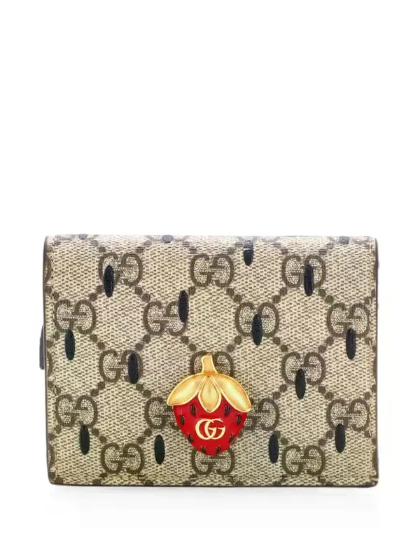 Gucci Strawberry Flap Case Printed Gg Coated Canvas Card Holder - Brown