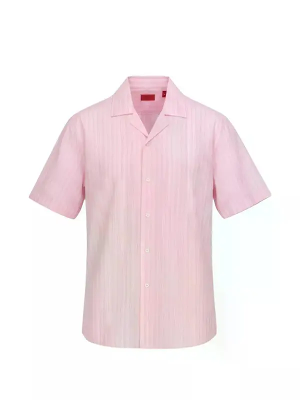 Isaia Vertical-stripe Short-sleeve Shirt - Pink