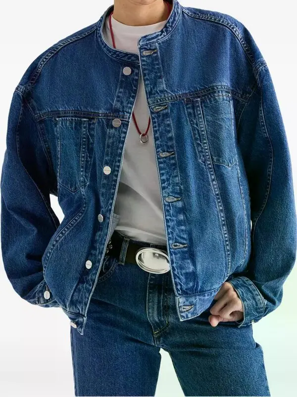 TWP Dawson Collarless Denim Jacket - Blue