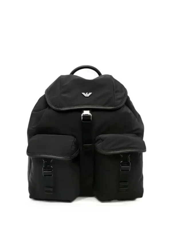 Emporio Armani Logo Plaque Buckled Backpack - Black