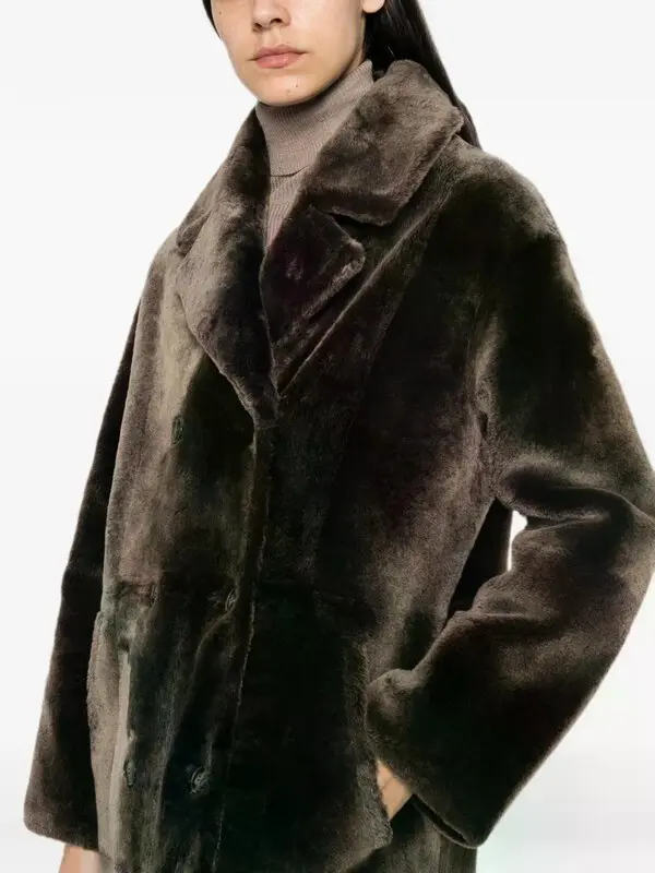 YVES SALOMON Double-breasted Shearling Coat - Brown