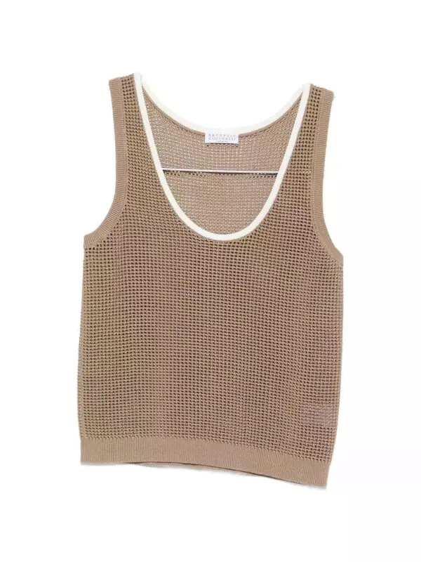 Brunello Cucinelli Contrast-trim Open-knit Tank Top - Neutrals