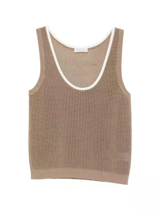 Brunello Cucinelli Open-knit Tank Top With Contrast Trim - Neutrals