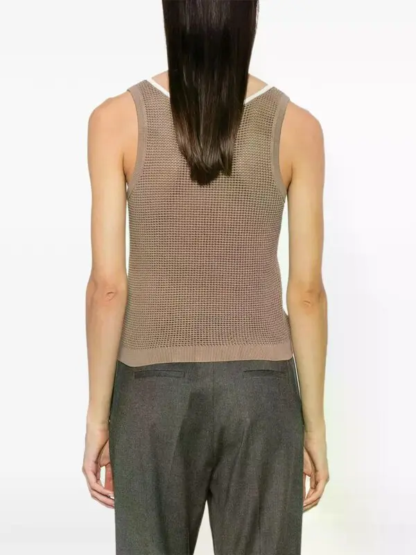 Brunello Cucinelli Open-knit Tank Top With Contrast Trim - Neutrals