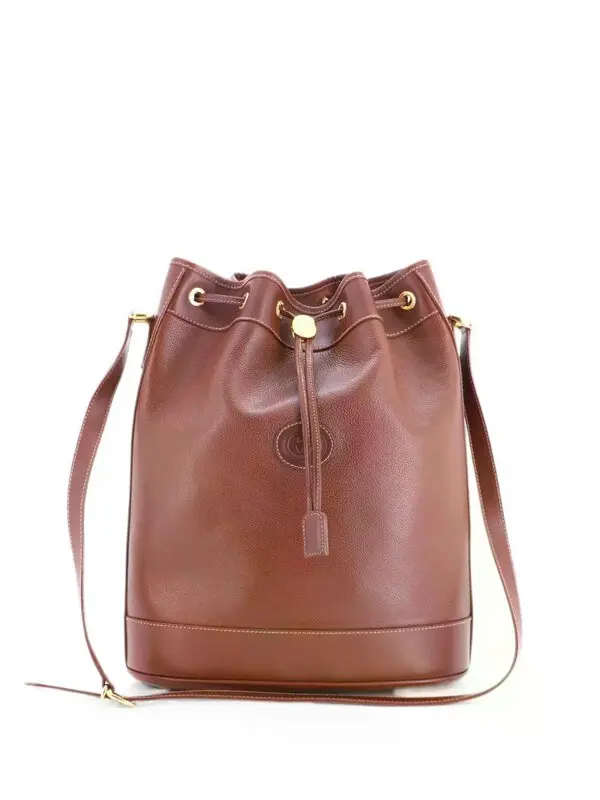 Gucci Drawstring Gg Embossed Perforated Leather Medium Bucket Bag - Brown