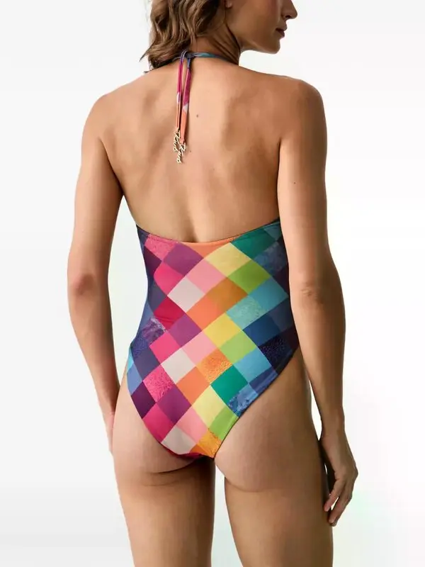 Kurt Geiger Halterneck One-piece With Geometric Print And Gold-tone Logo Plaque