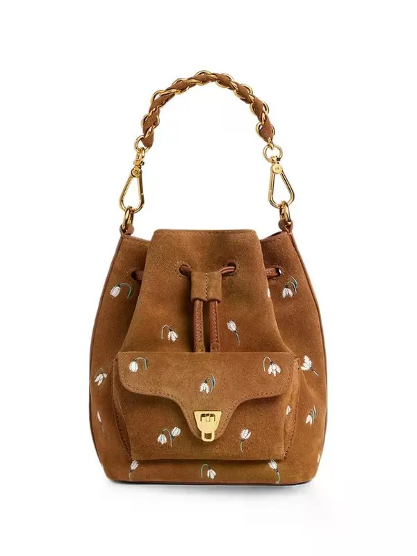 COCCINELLE Small Beat Generation Floral Suede Bucket Bag - Brown