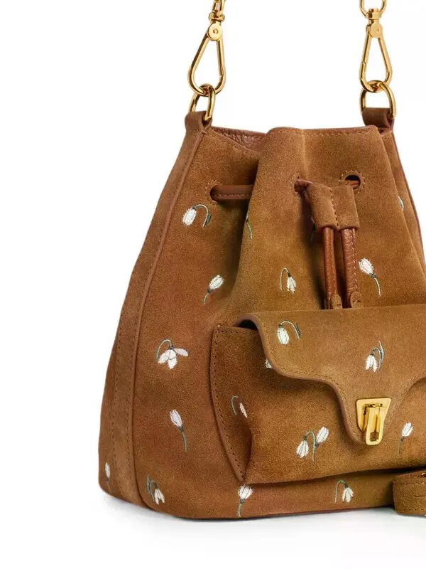 COCCINELLE Beat Generation Floral Suede Bucket Bag