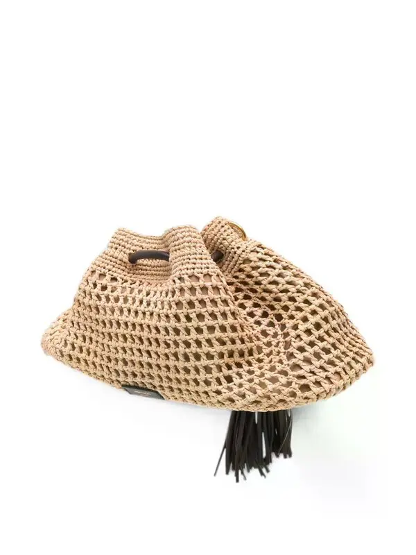 JIMMY CHOO Beaded-handle Woven Bucket Bag - Neutrals