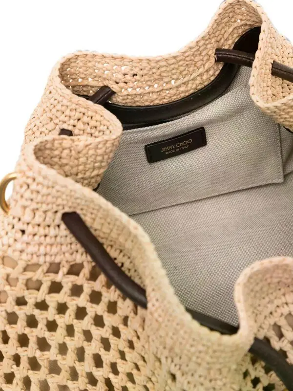 JIMMY CHOO Beaded-handle Woven Bucket Bag
