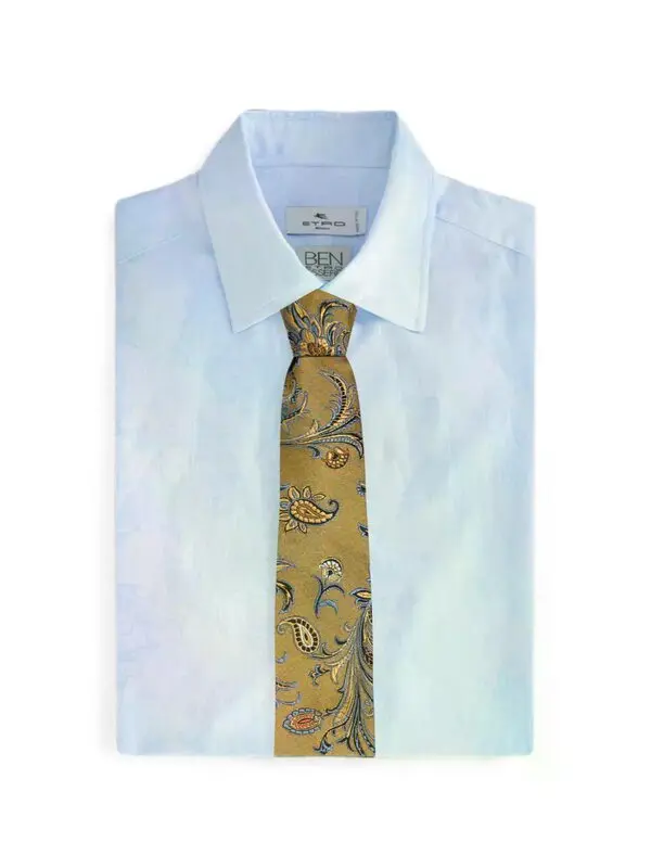 Etro Silk Jacquard Neck Tie With Floral Paisley Motif - Yellow