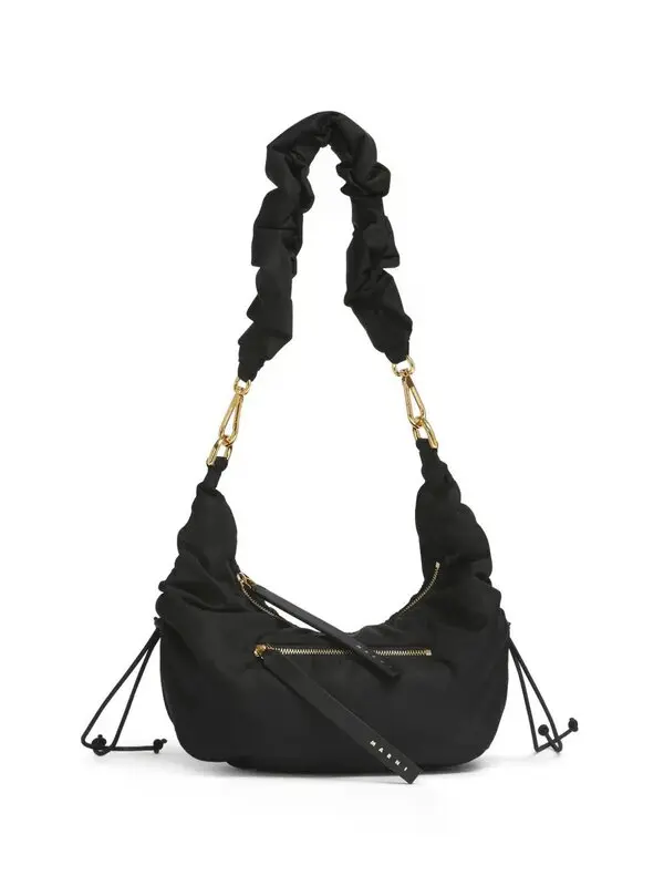 Marni Smocked Drawstring Shoulder Bag - Black