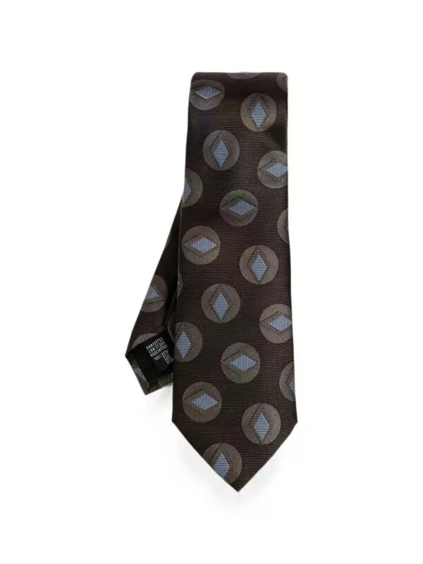 Giorgio Armani Geometric-print Silk Tie - Brown