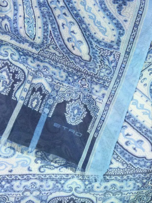 Etro Chevron Modal And Cashmere Scarf With Paisley Motif - Blue
