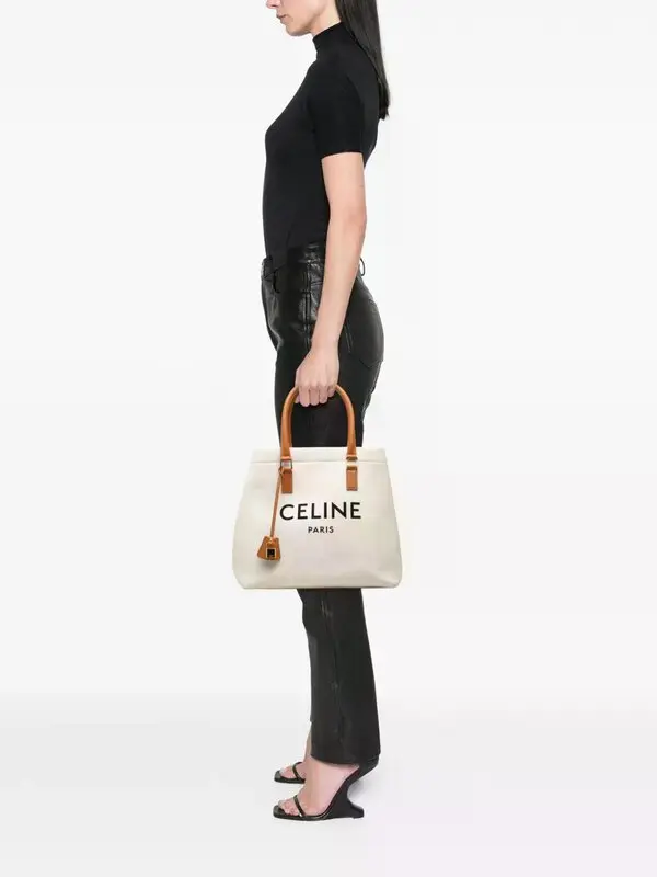 Celine 2020 Small Canvas Logo Print Horizontal Cabas Tote Bag - Brown