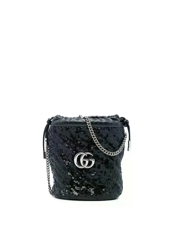 Gucci Small Gg Marmont Sequined Diagonal Matelassé Calfskin Bucket Bag - Black