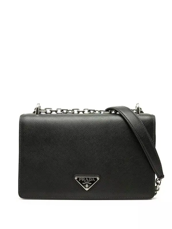 Prada 2013-2026 Saffiano And Tessuto Chain Crossbody Bag - Black