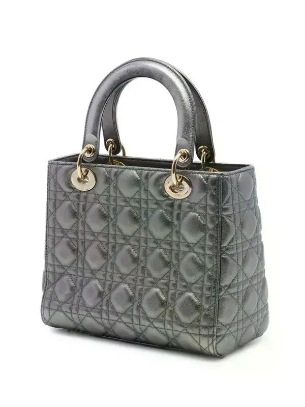 Dior 2019 Medium Metallic Lambskin Cannage Lady Satchel - Grey