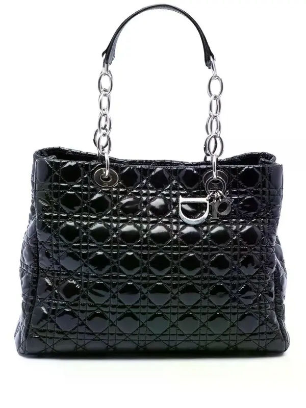 Dior 2011 Large Patent Cannage Lady Soft Shopping Tote Bag - Black