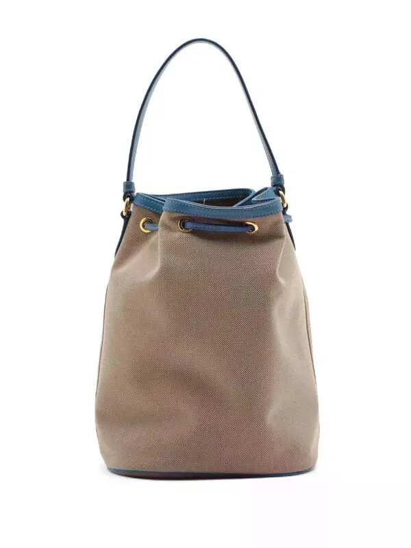Prada Canvas Canapa Logo Bow Drawstring Bucket Satchel