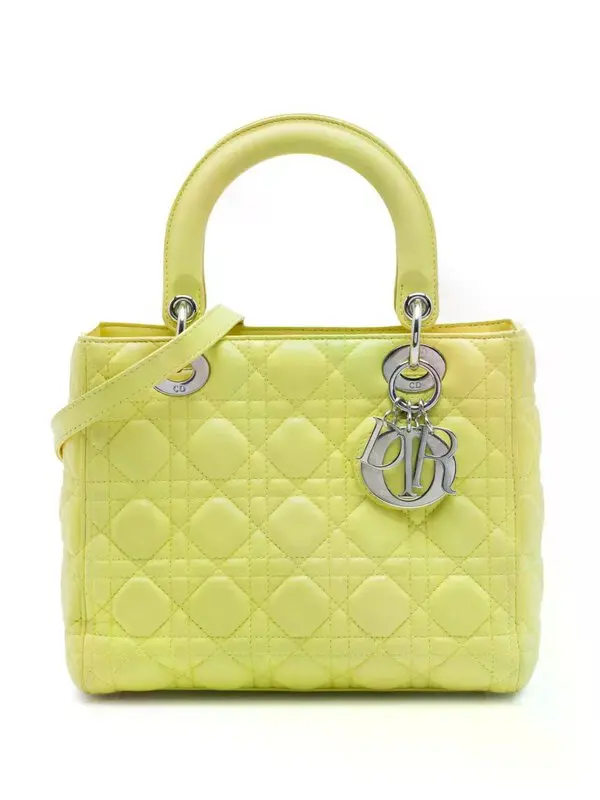 Dior 2015 Medium Lambskin Cannage Lady Satchel - Yellow