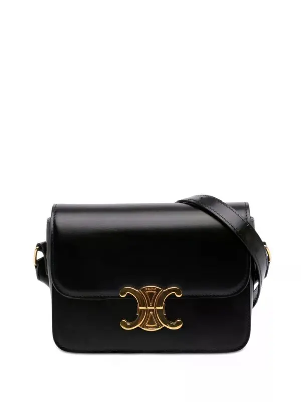 Celine 2023 Teen Shiny Calfskin Triomphe Crossbody Bag - Black