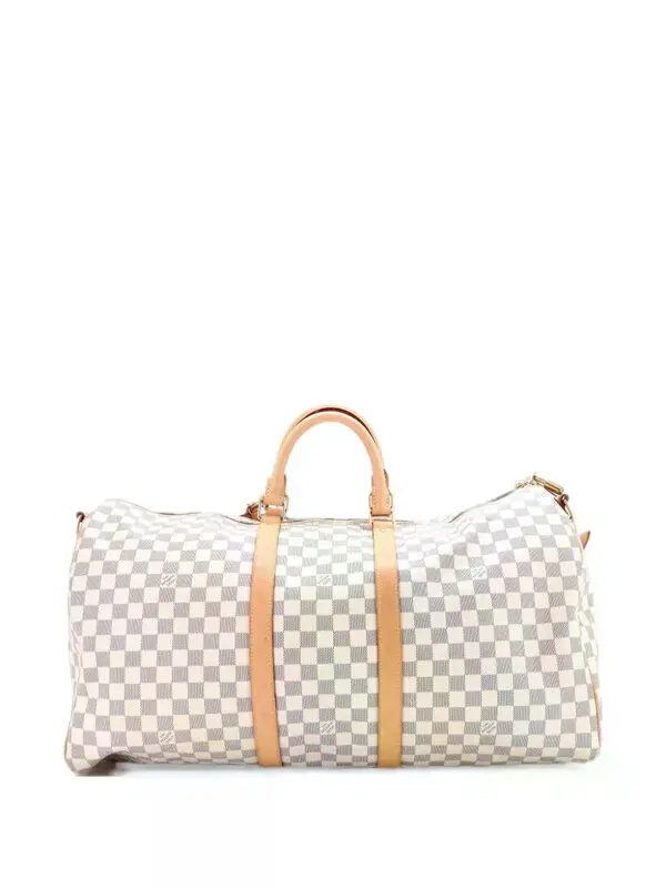 LOUIS VUITTON Keepall Bandouliere Damier 55 Travel Bag - White