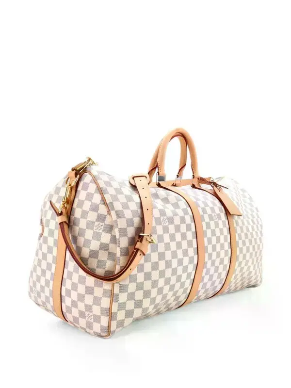 LOUIS VUITTON Keepall Bandouliere Damier 55 Travel Bag - White