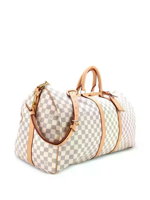 LOUIS VUITTON Keepall Bandouliere Damier 55 Travel Bag - White
