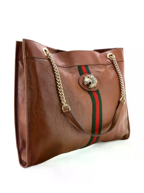 Gucci Rajah Chain Leather Tote Bag - Brown