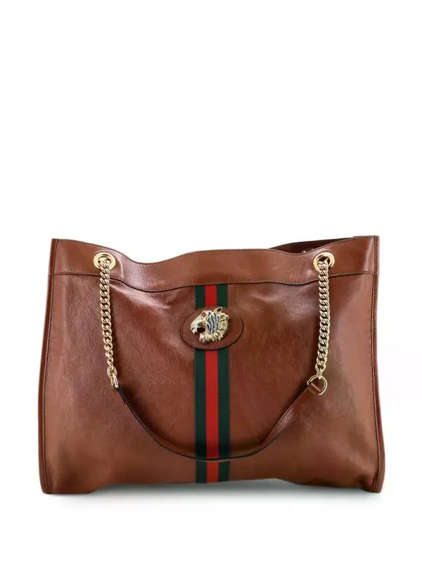 Gucci Rajah Chain Leather Tote Bag - Brown