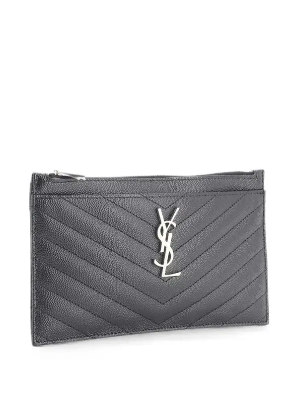 Saint Laurent Classic Monogram Zip Bill Matelasse Chevron Leather Medium Pouch - Black