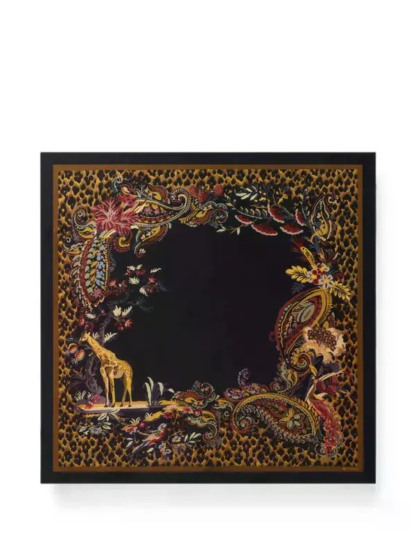Etro Silk Twill Scarf With Leopard And Paisley Motif - Black