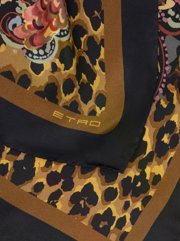 Etro Silk Twill Scarf With Leopard And Paisley Motif