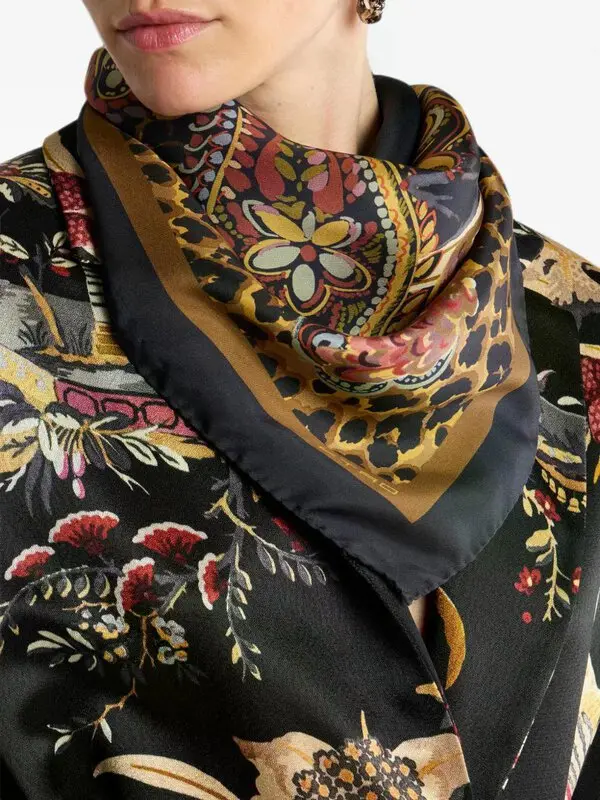 Etro Silk Twill Scarf With Leopard And Paisley Motif