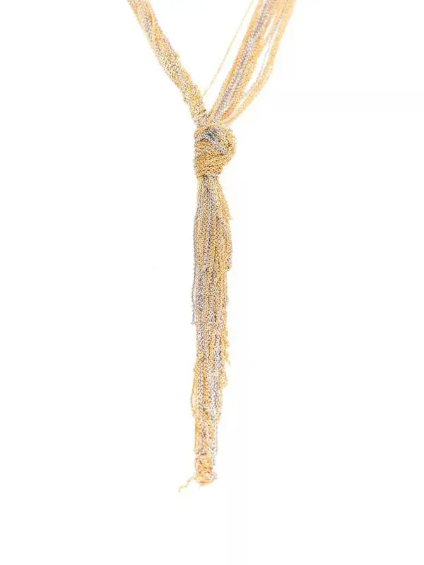 Patrizia Pepe Tone Metallic Multi-chain Lariat Necklace With Knot Detail