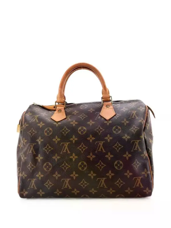 LOUIS VUITTON Speedy Monogram Canvas Satchel Handbag - Brown
