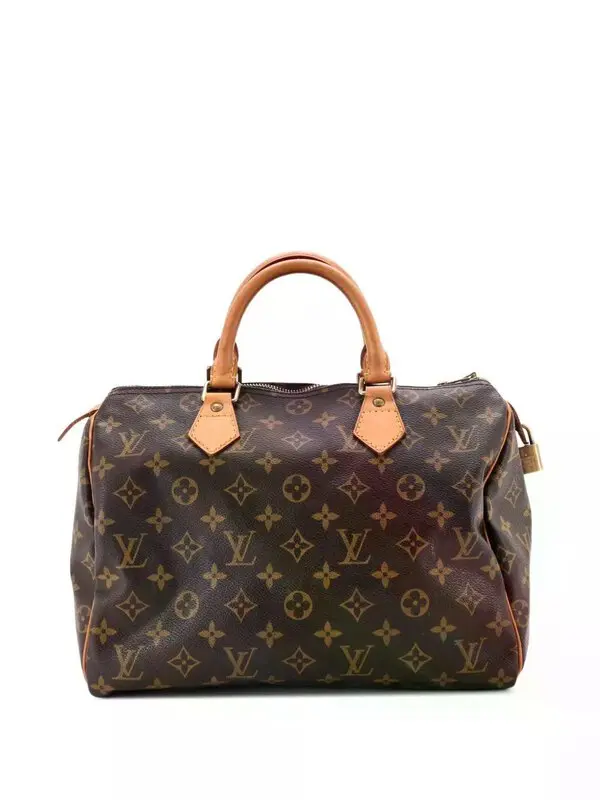 LOUIS VUITTON Speedy Monogram Canvas Satchel Handbag - Brown