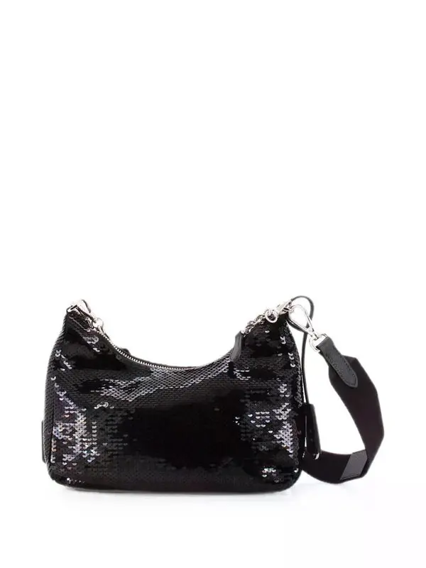Prada Re-edition 2005 Shoulder Bag Crystal Embellished Satin Small Crossbody Bag - Black
