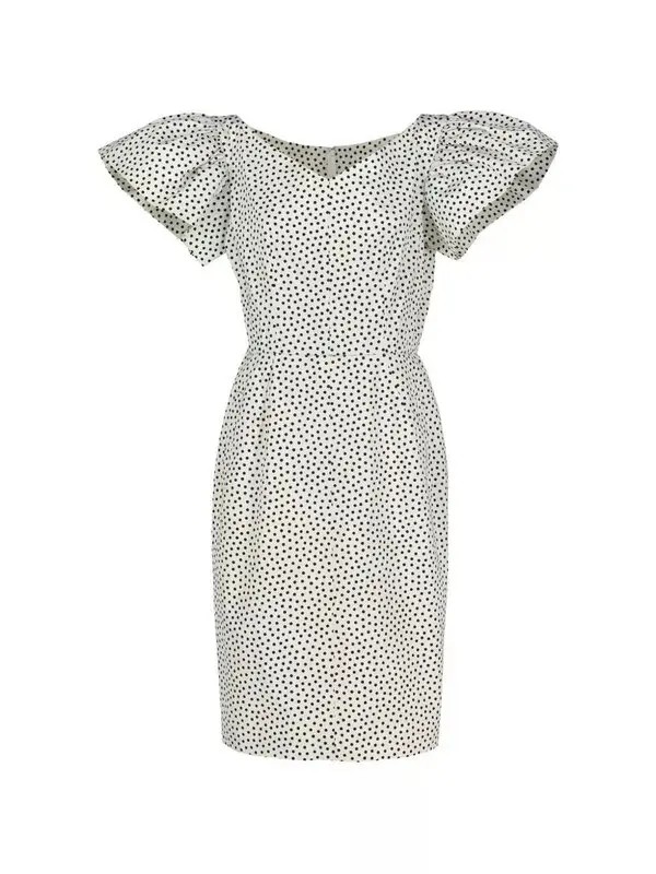 Saint Laurent Polka-dot Ruffle-sleeve Midi Dress - White