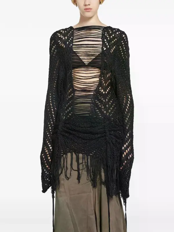 YEHUAFAN Crochet Fringe-trimmed Sweater