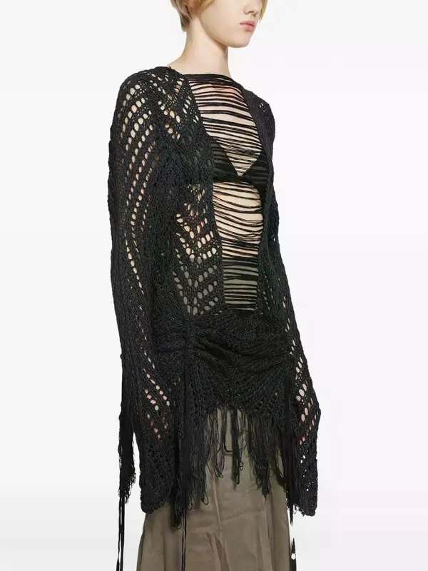 YEHUAFAN Crochet Fringe-trimmed Sweater