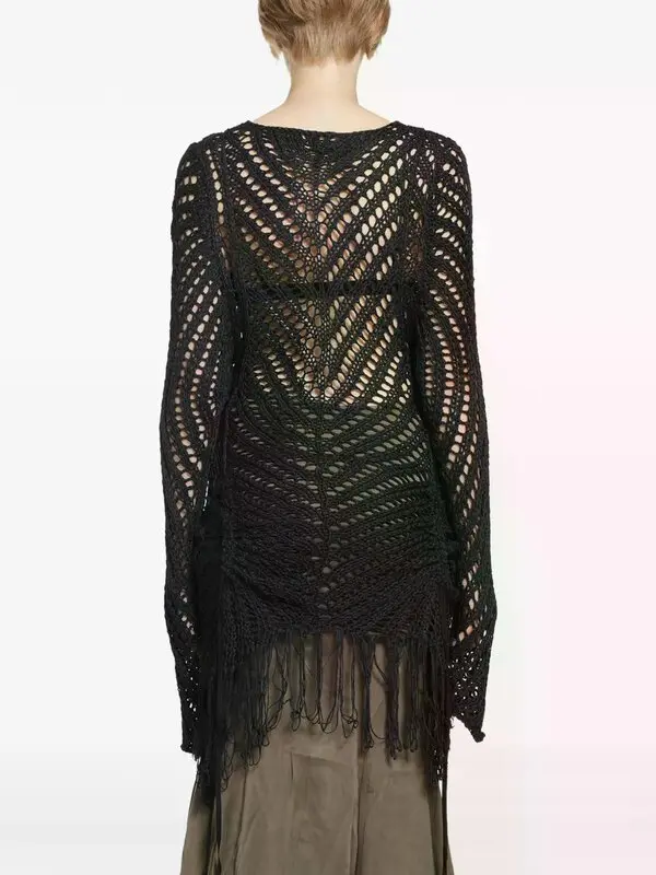 YEHUAFAN Crochet Fringe-trimmed Sweater